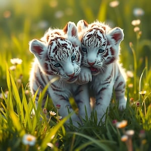 Colourful White Tiger Cubs| Digital Art , Cute Tiger, Wall Art, AI ...