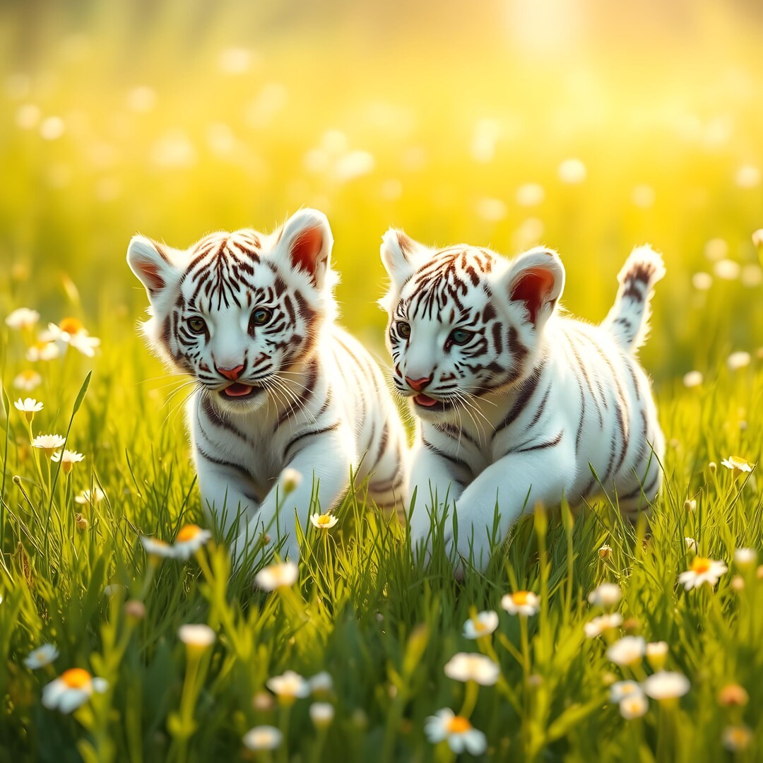 Playful White Tiger Cubs Digital Art , Cute Tiger, Wall Art, AI ...