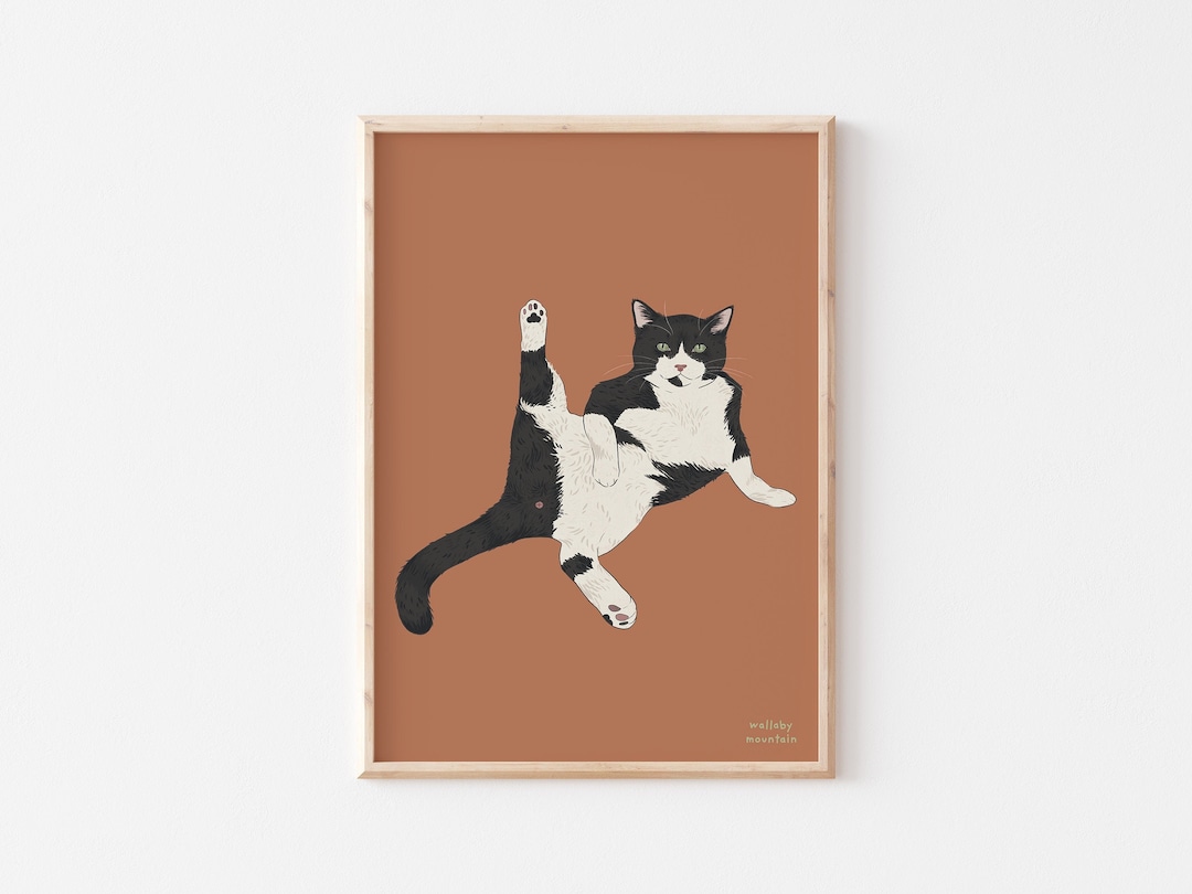 Funny Cat Illustration, Cat Print, Cat Poster, Tuxedo Cat Print, Funny ...