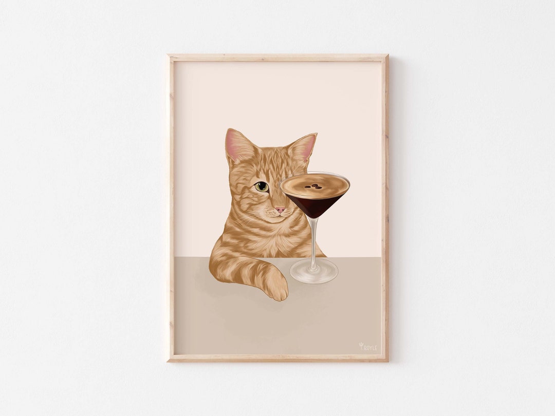 Cocktail Cat Print, Ginger Cat Art Print, Funny Cat Print, Cat Poster ...