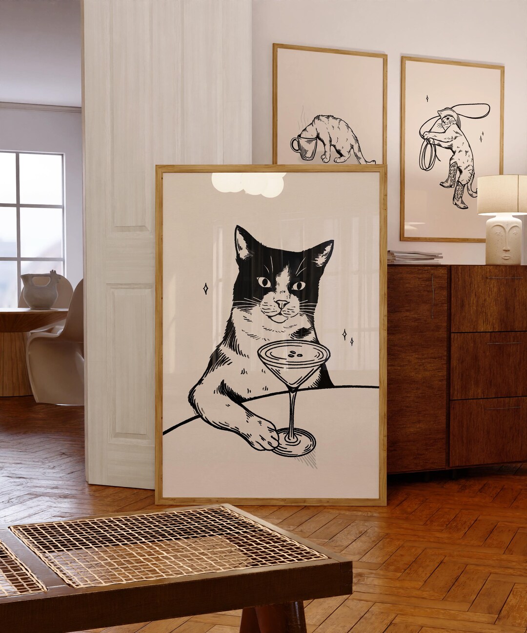 Cocktail Cat Art Print | Cat Print | Vintage Cat Print | Cocktail Cat ...