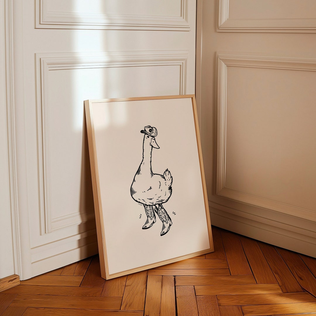 Western Duck Print | Retro Print | Duck Art | Vintage Art | Funky Wall ...
