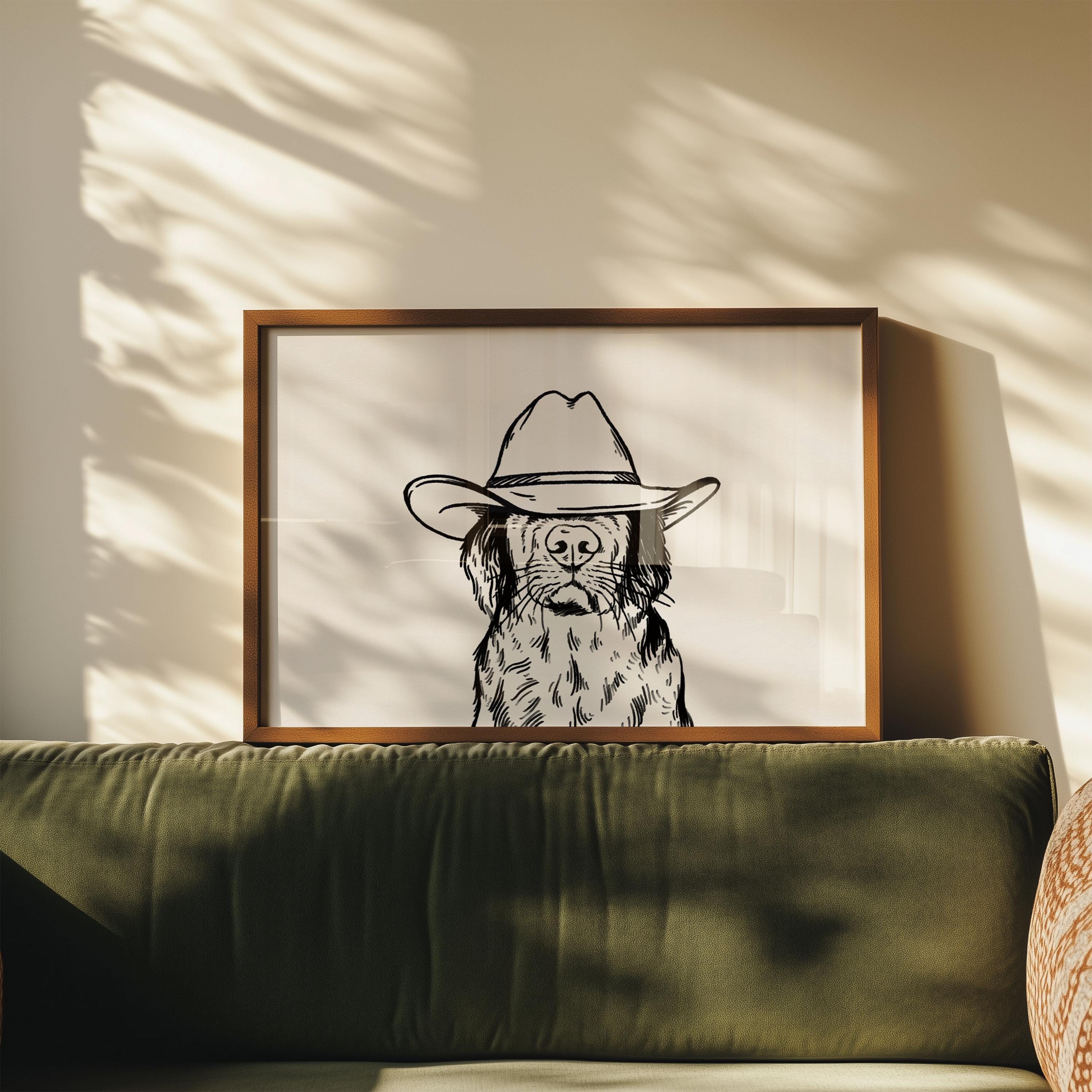 Cowboy Dog Art Print: Retro Western Wall Decor Dog (digital Download ...