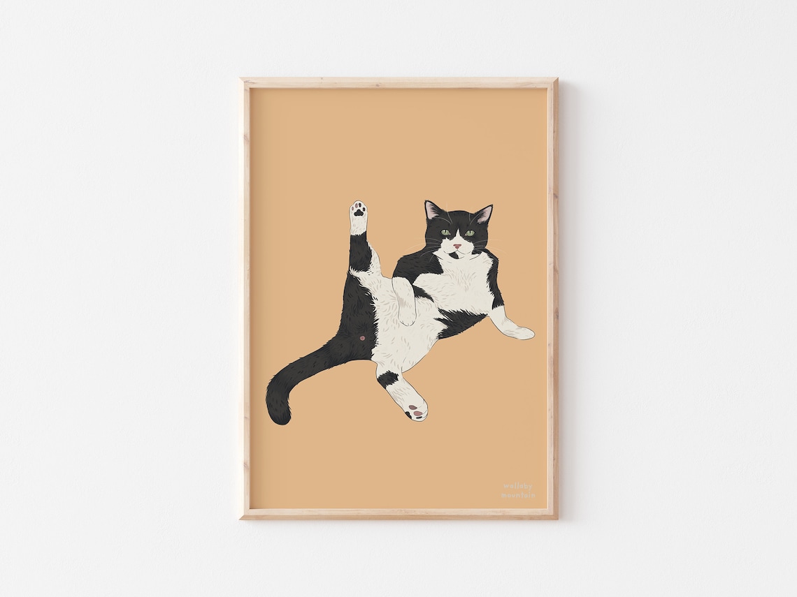 Funny Cat Art Cat Print Cat Drawing Tuxedo Cat Print - Etsy
