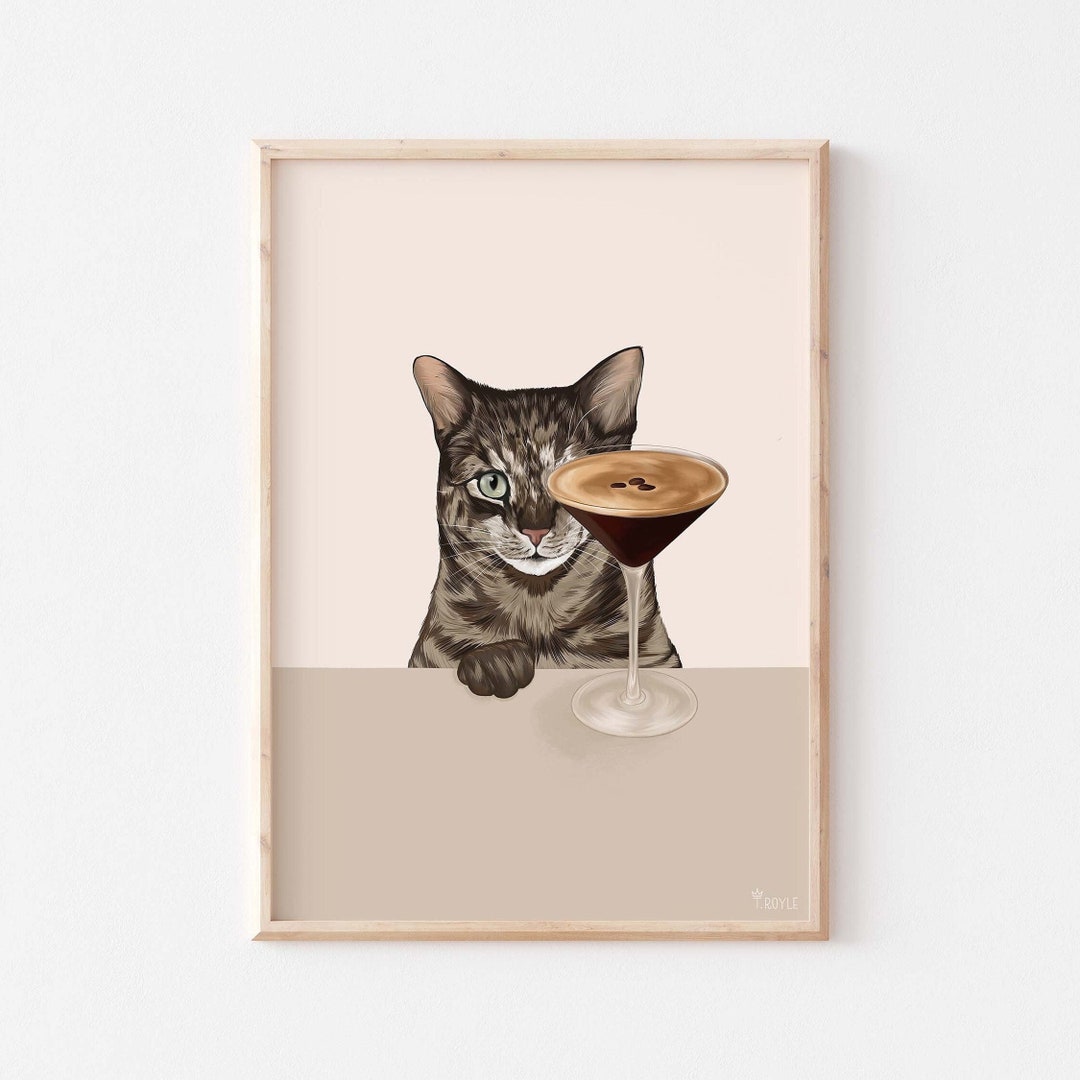 Cocktail Tabby Cat Print, Cocktail Cat Print, Funny Cat Print, Cat ...