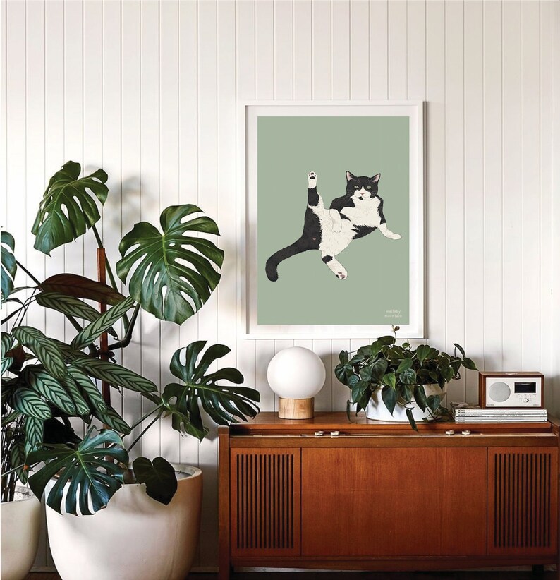 Funny Cat Illustration Cat Print Cat Poster Tuxedo Cat | Etsy
