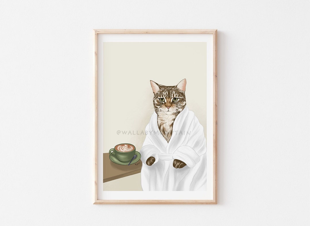 Morning Coffee Print, Coffee Cat Print, Tabby Cat Art, Coffee Cat Art ...