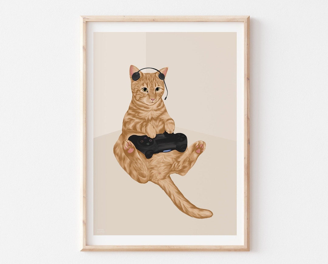 Gaming Ginger Cat Print: Gamer Room Art - Etsy
