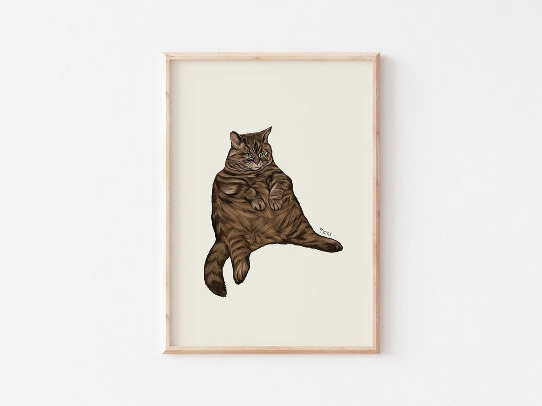 Funny Fat Cat Print, Cat Print, Cat Poster, Tabby Cat Art, Funny Cat ...