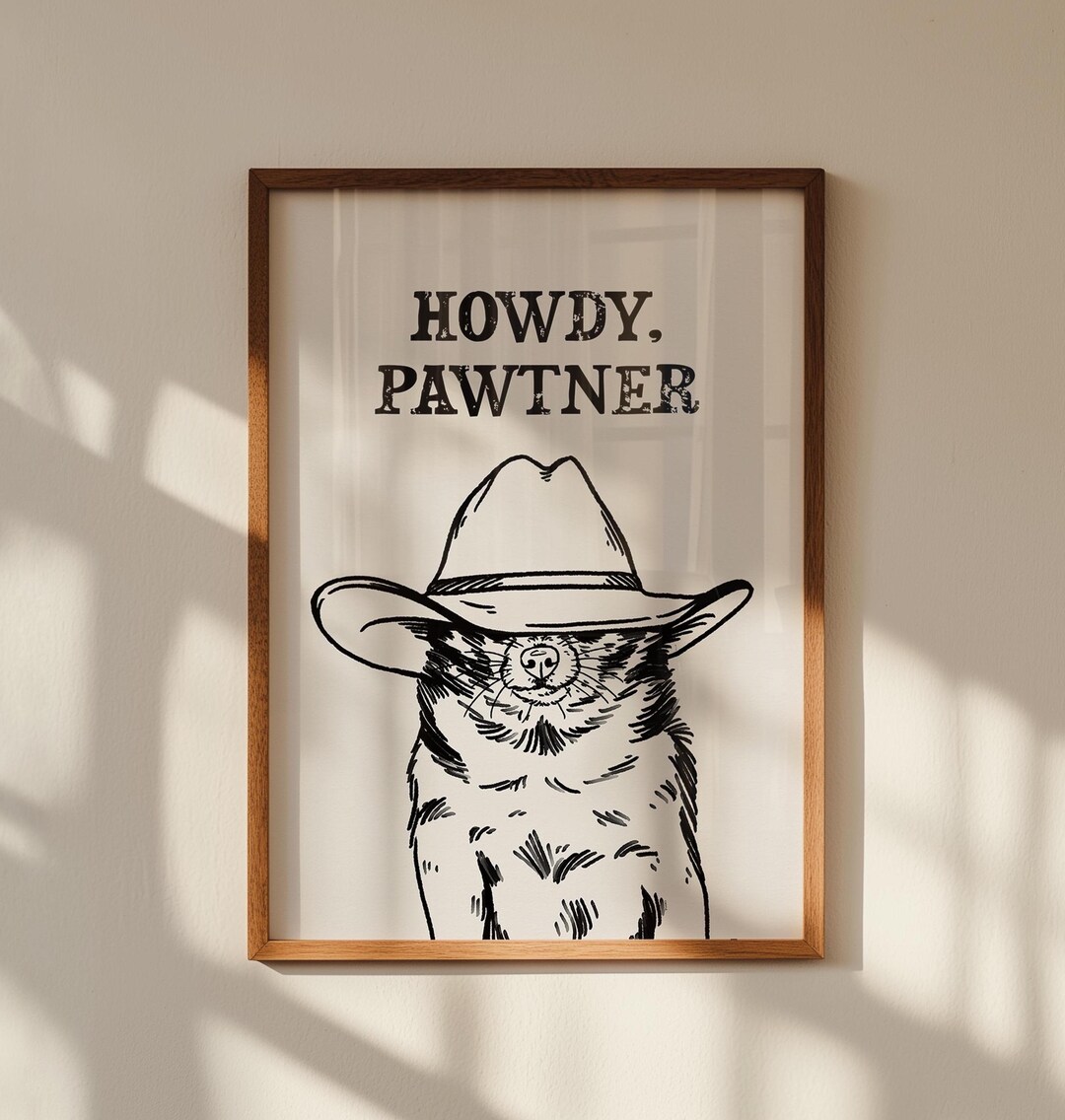 Howdy Partner Black Art Print | Howdy Wall Art | Retro Print | Vintage ...
