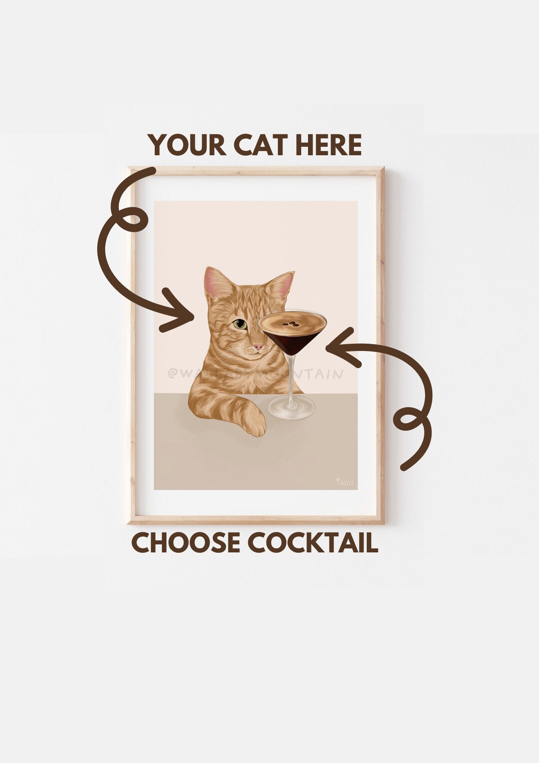 Custom Cat Portrait With Cocktail, Custom Cat Art, Bar Art, Custom Pet ...
