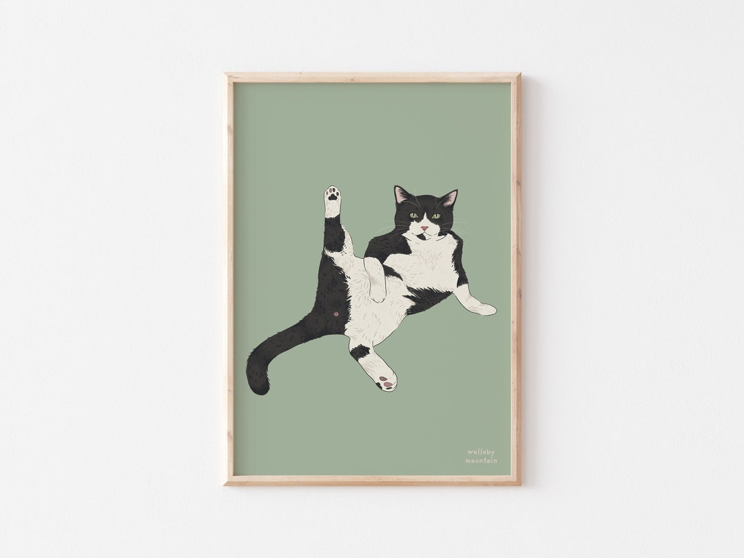 Funny Cat Art Cat Print, Cat Drawing, Tuxedo Cat Print, Funny Cat ...