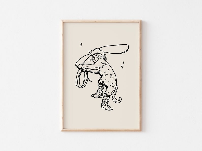 Cowboy Cat Art Print | Retro Print | Western Wall Art | Funny Cat Print ...