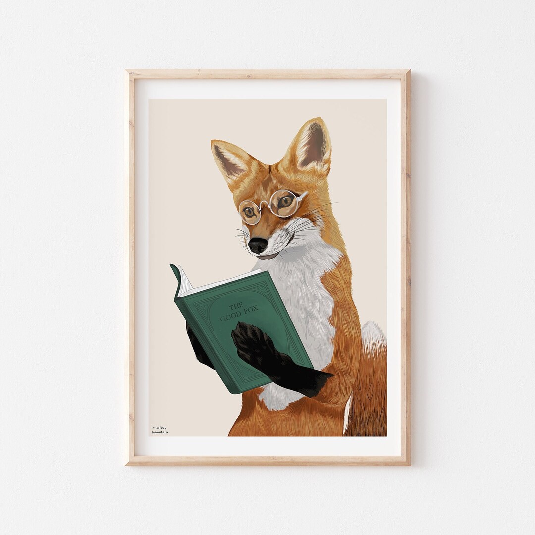 Reading Fox Print, Kids Room Decor, Nursery Prints, Nursery Wall Art ...