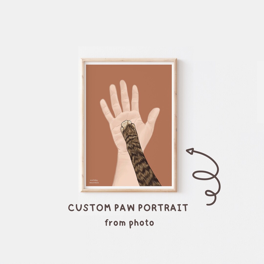 Custom Pet Paw Portrait, Custom Pet Portrait, Cat Paw Print, Pet Paw ...