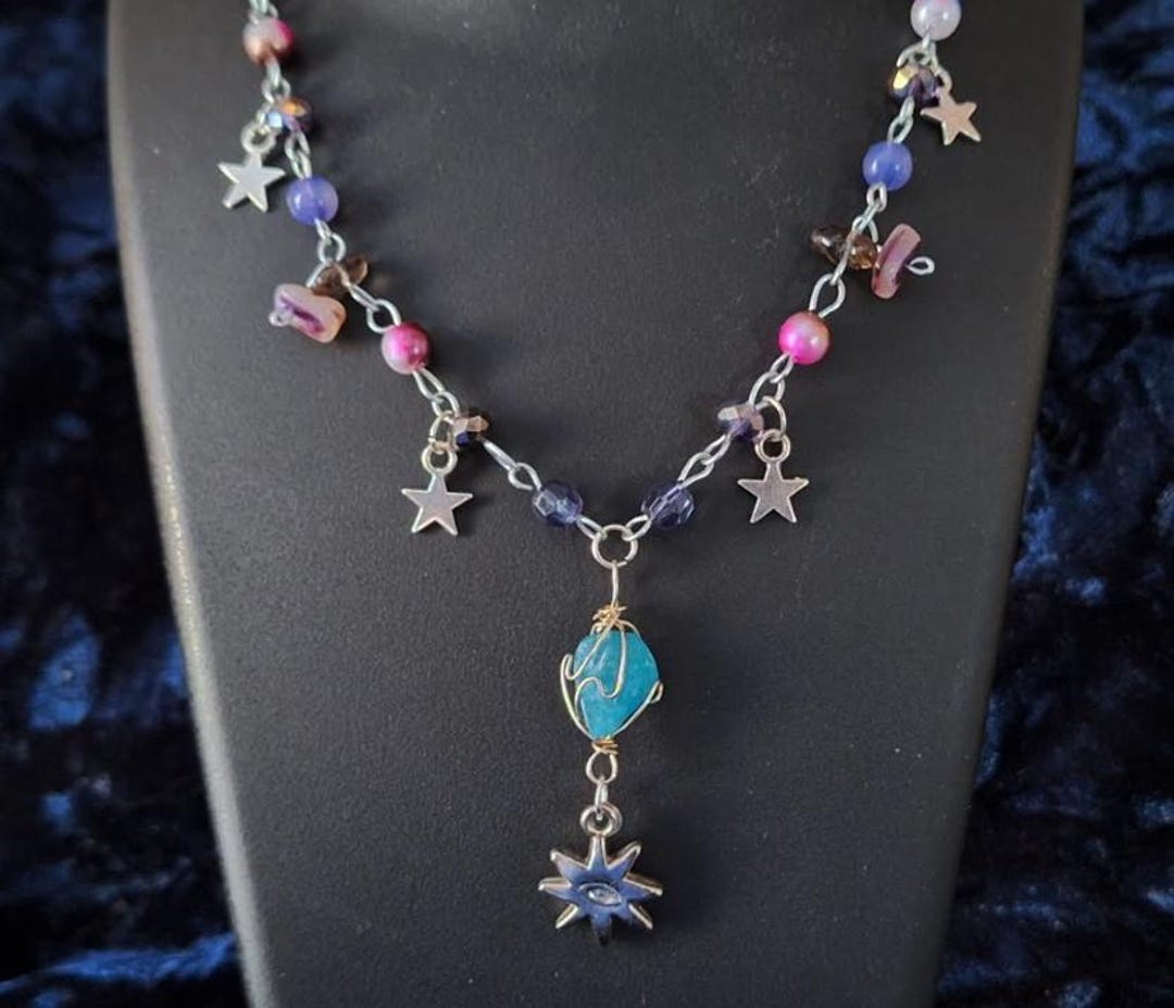 Handmade Whimsigoth Fairycore Celestial Star Charm Necklace, Beaded ...