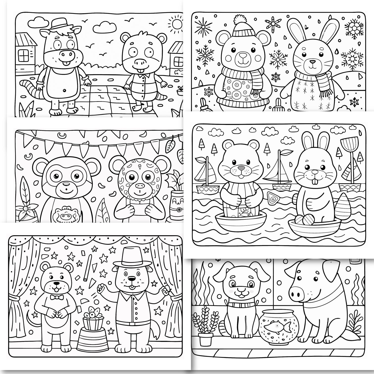 Cozy Friends: Super Cute Animal Characters Coloring Book, 100 Pages ...