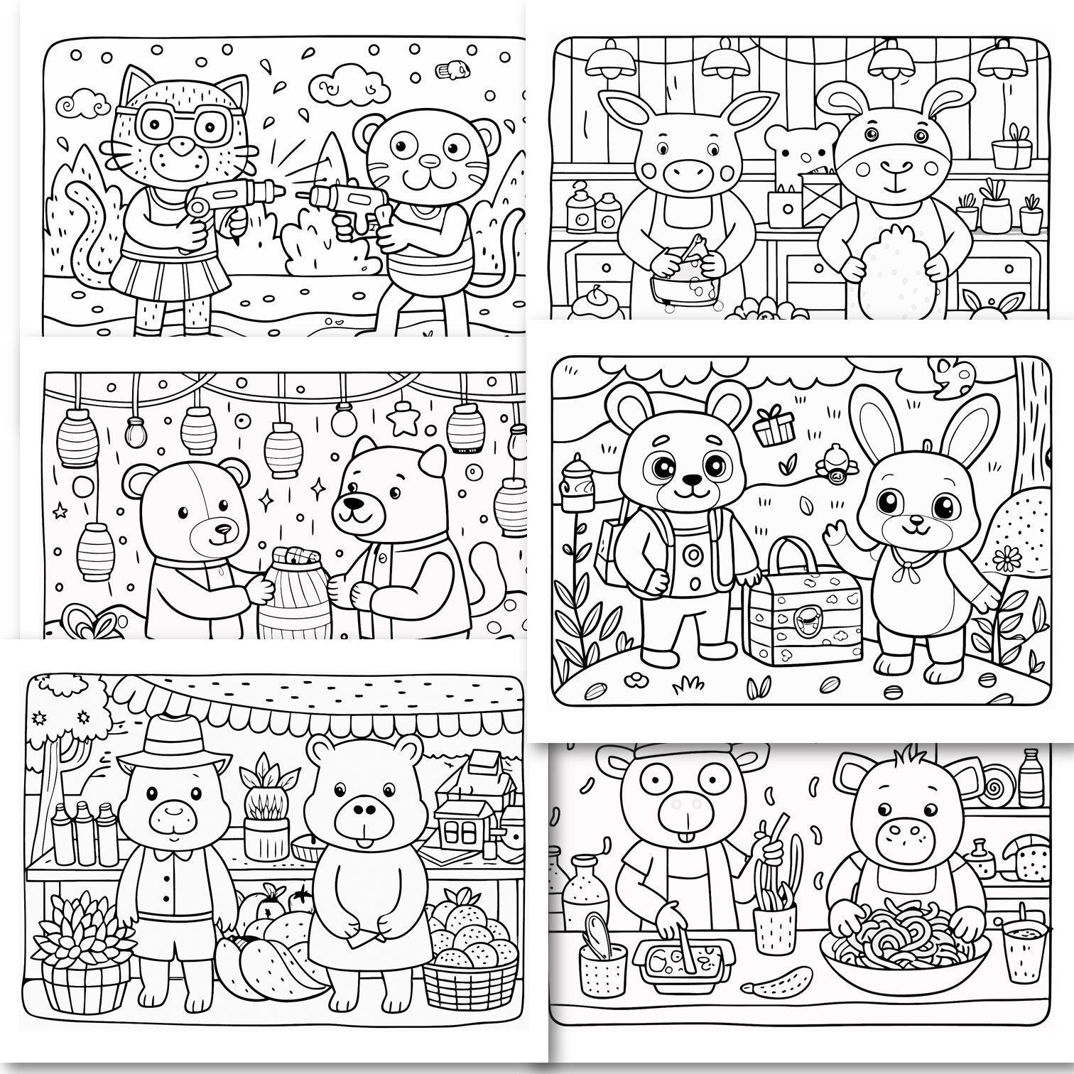 Cozy Friends: Super Cute Animal Characters Coloring Book, 100 Pages ...
