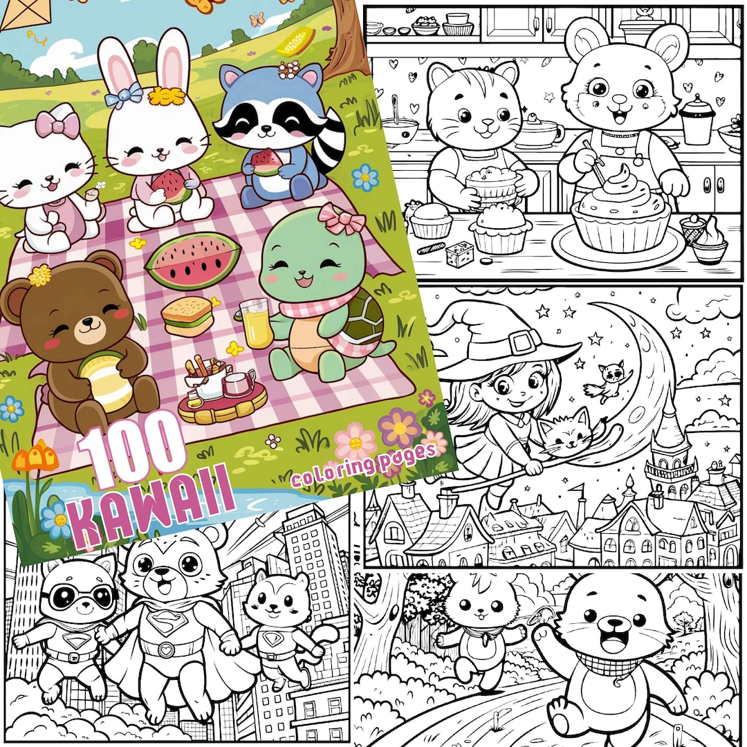 Kawaii Coloring Pages, 100 Pages, Cute Coloring Pages, for Kids and ...