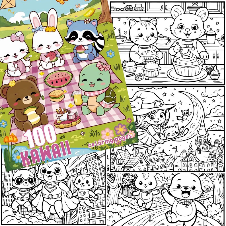 Kawaii Coloring Pages, 100 Pages, Cute Coloring Pages, for Kids and ...