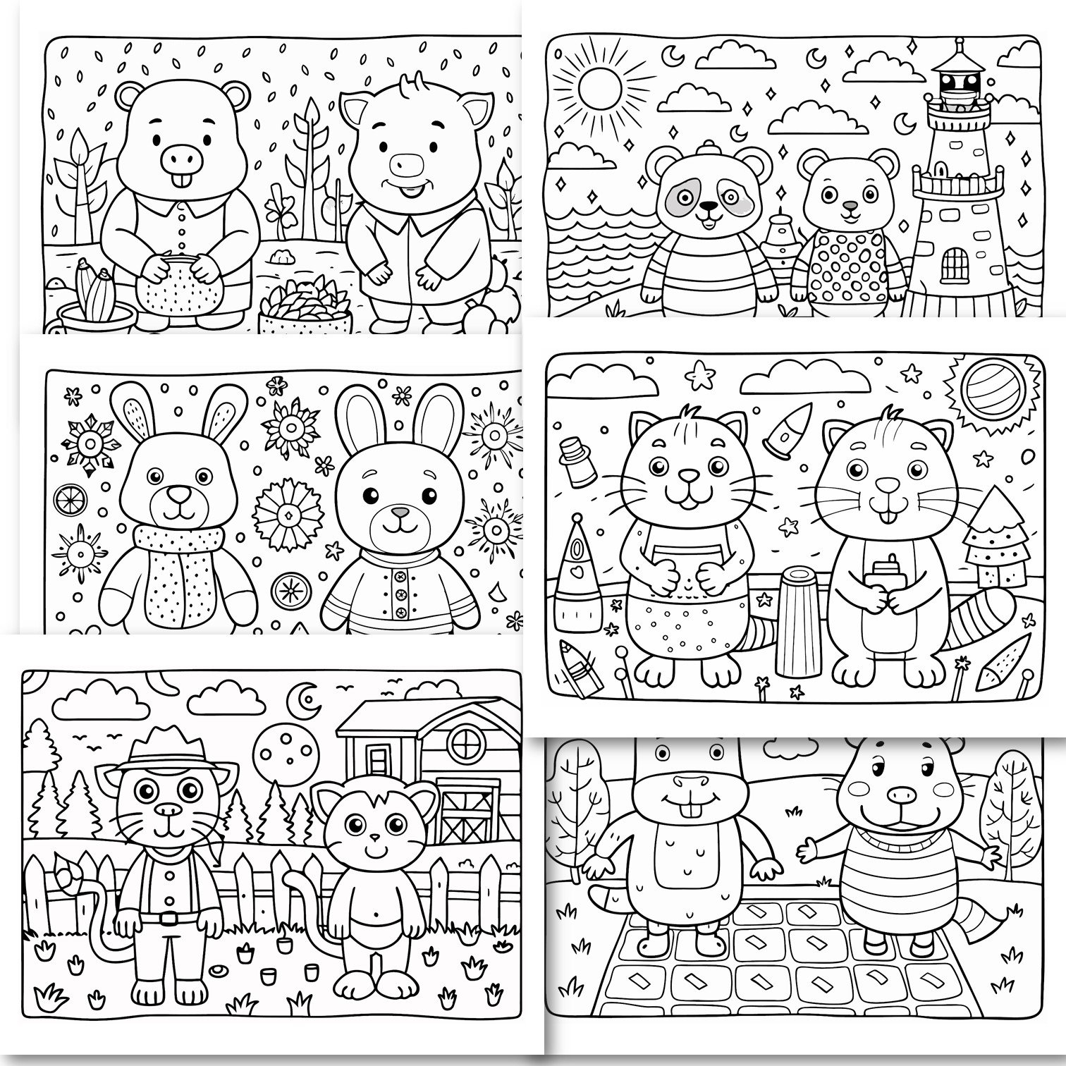 Cozy Friends: Super Cute Animal Characters Coloring Book, 100 Pages ...