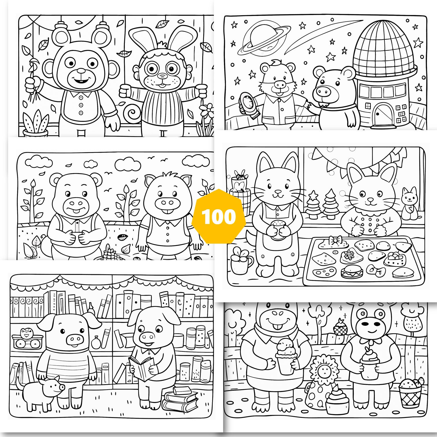 Cozy Friends: Super Cute Animal Characters Coloring Book, 100 Pages ...