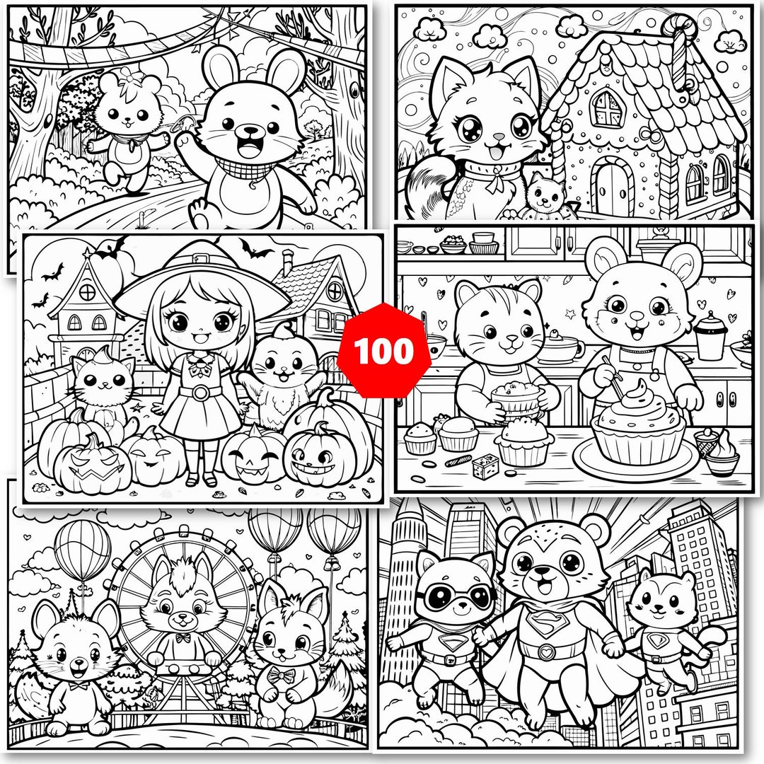 Kawaii Coloring Pages, 100 Pages, Cute Coloring Pages, for Kids and ...