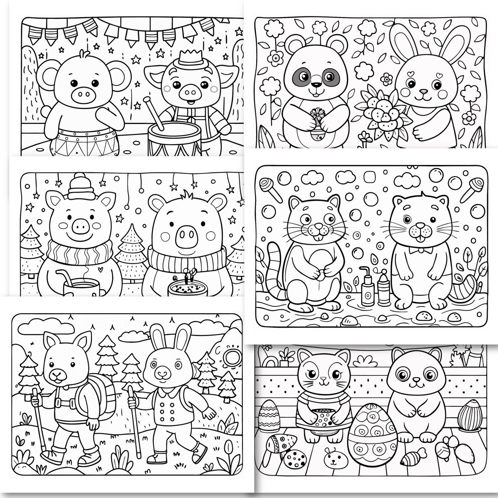 Cozy Friends: Super Cute Animal Characters Coloring Book, 100 Pages ...