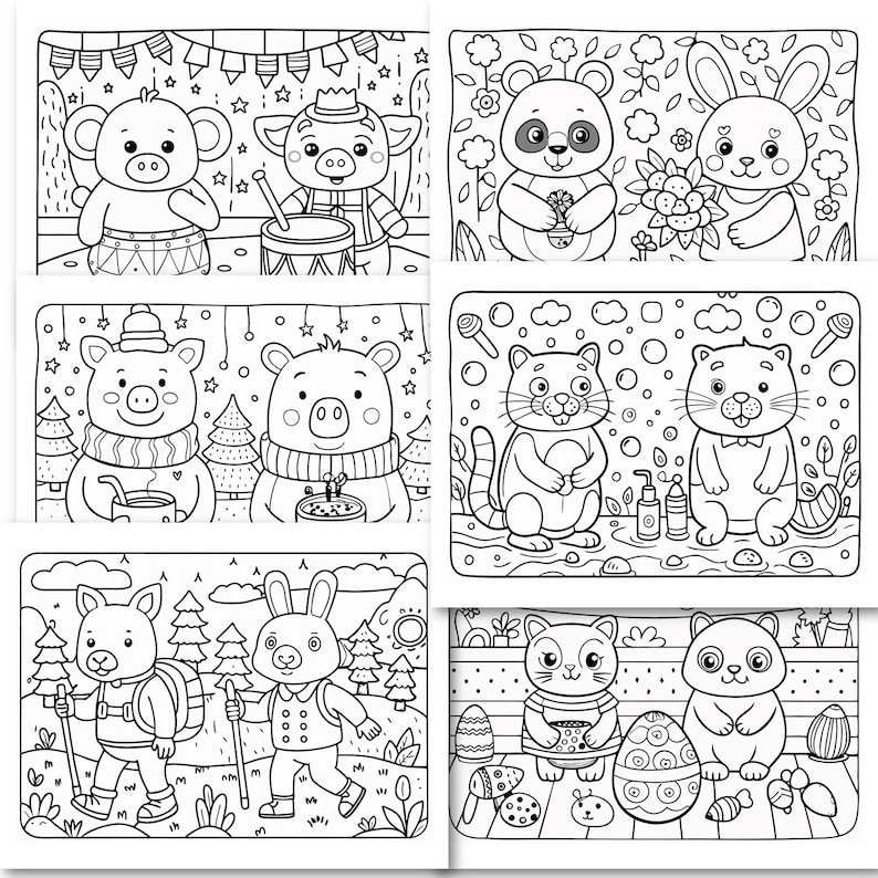 Cozy Friends: Super Cute Animal Characters Coloring Book, 100 Pages ...