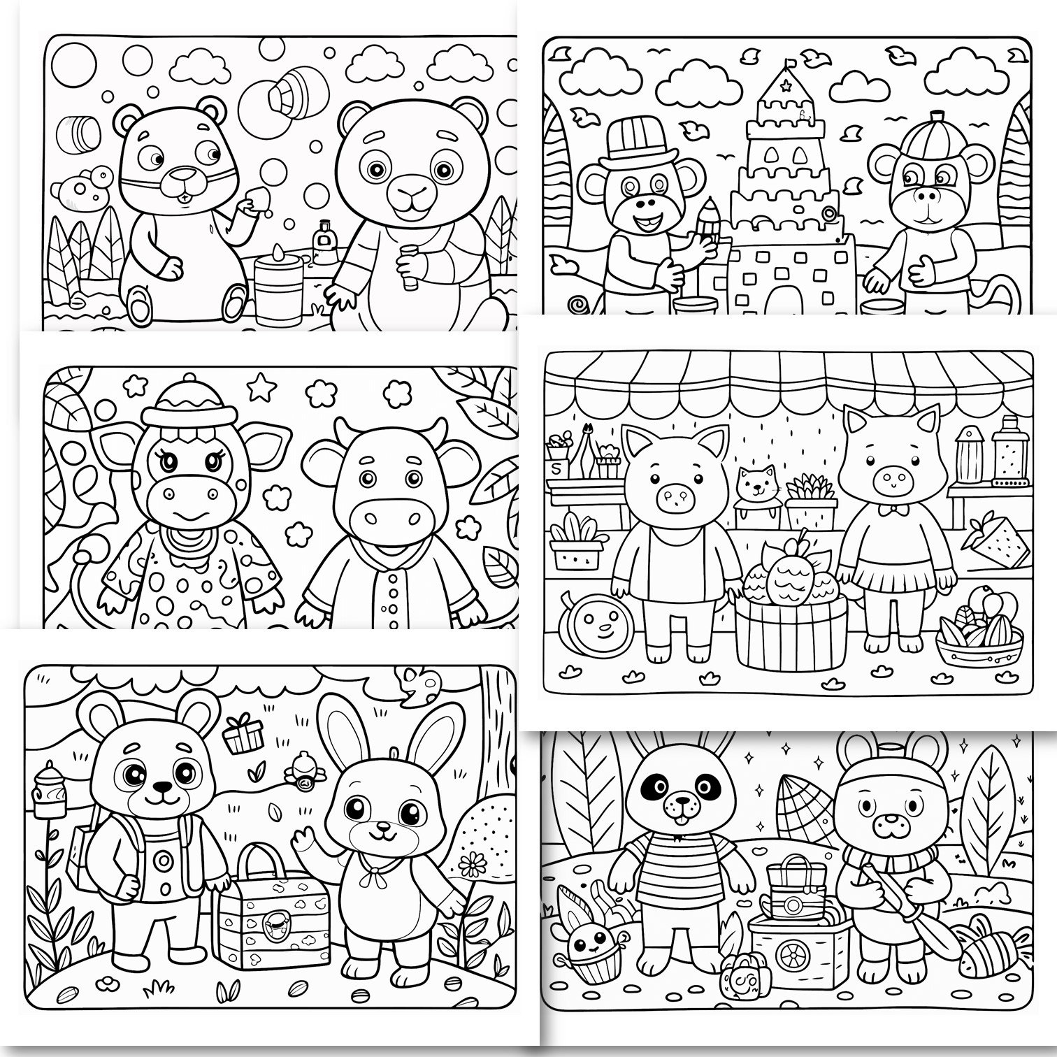 Cozy Friends: Super Cute Animal Characters Coloring Book, 100 Pages ...