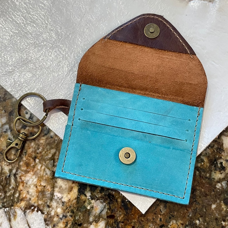 This is a Beautiful Handmade Teal and Brown Leather Card Wallet ...