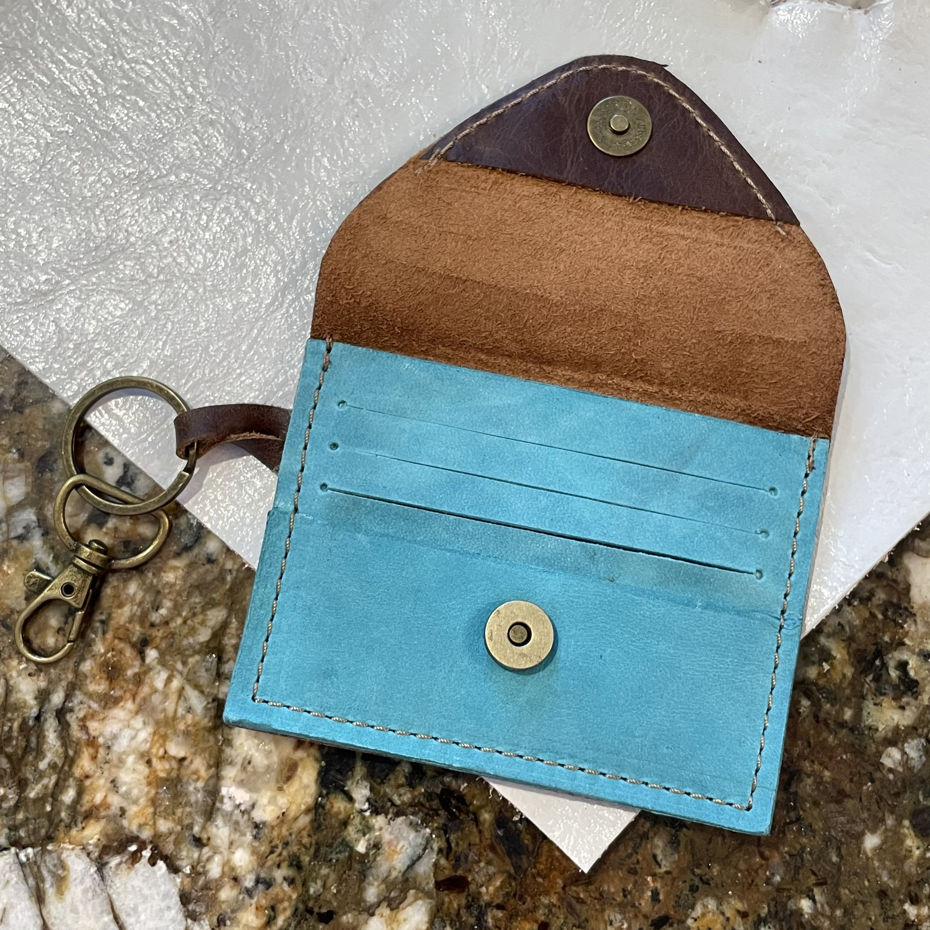 This is a Beautiful Handmade Teal and Brown Leather Card Wallet ...