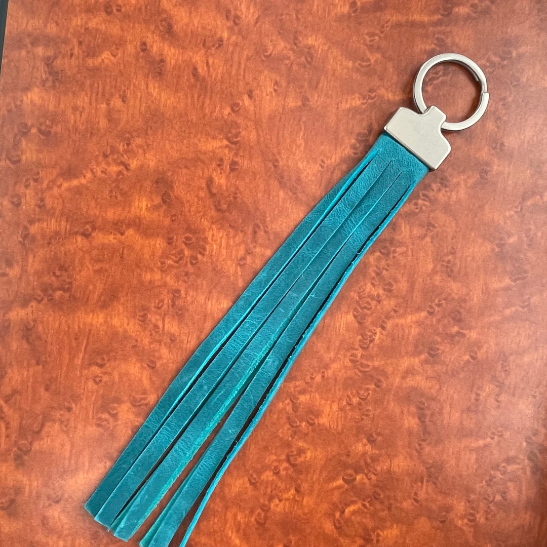 Teal Leather Tassel Keychain - Etsy