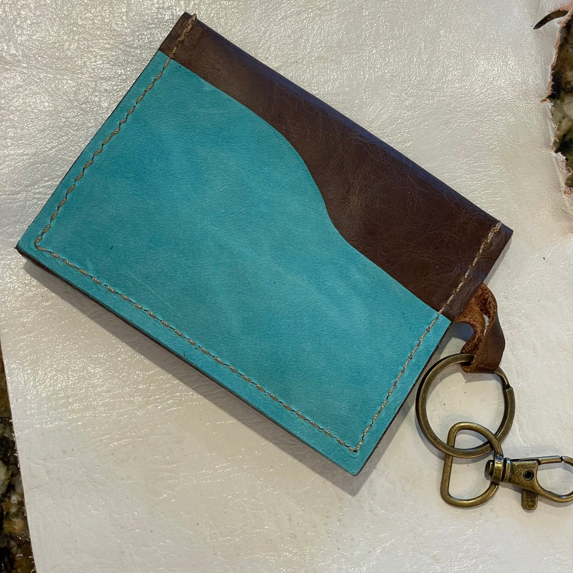 This is a Beautiful Handmade Teal and Brown Leather Card Wallet ...