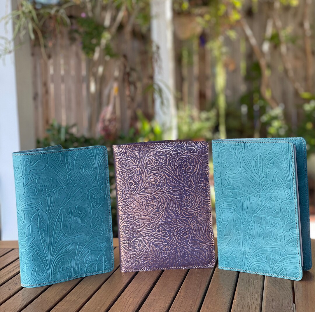 Embossed Teal or Embossed Purple/rose Gold Hand Made Leather Journal ...