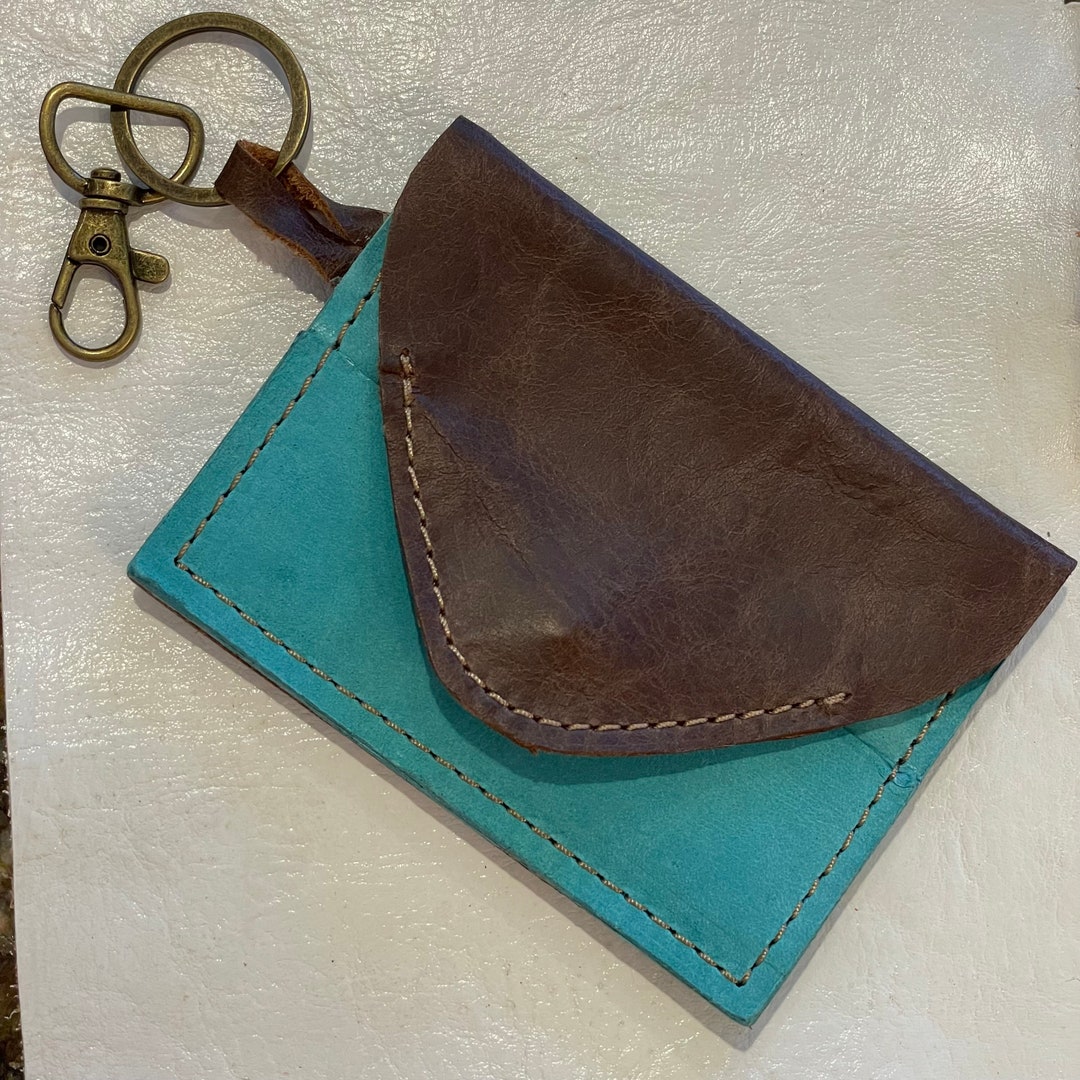 This is a Beautiful Handmade Teal and Brown Leather Card Wallet ...