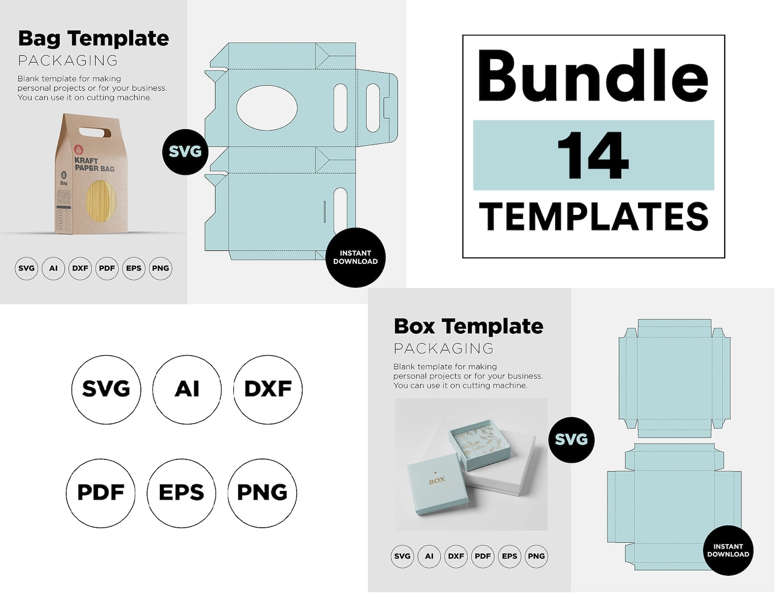 SVG Bundle, 14 Templates Cut Files Bundle, SVG Packaging, Gift Box ...