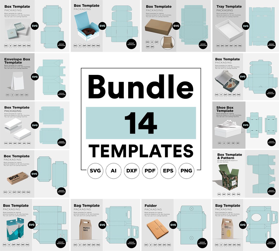 SVG Bundle, 14 Templates Cut Files Bundle, SVG Packaging, Gift Box ...