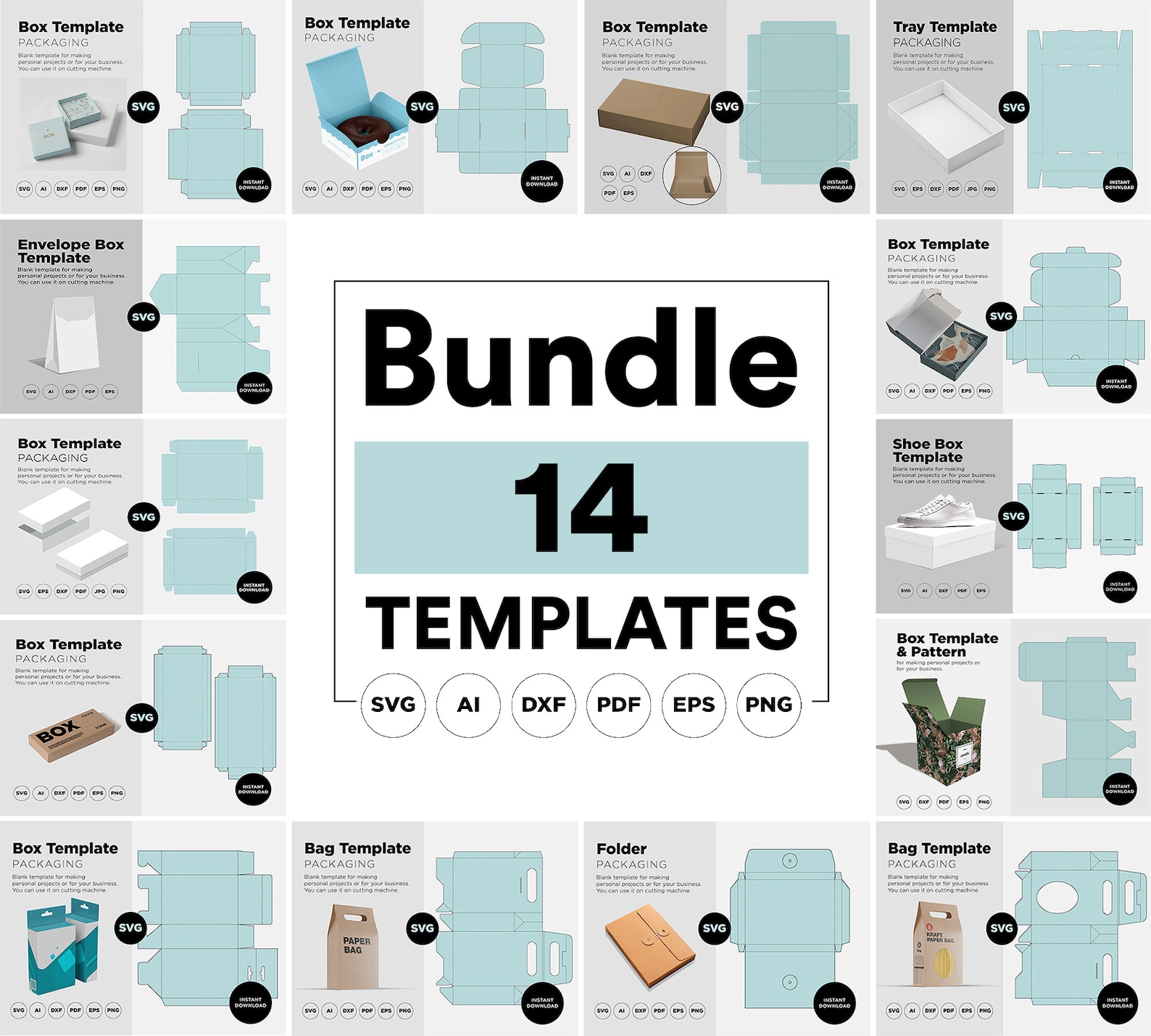 SVG Bundle, 14 Templates Cut Files Bundle, SVG Packaging, Gift Box ...