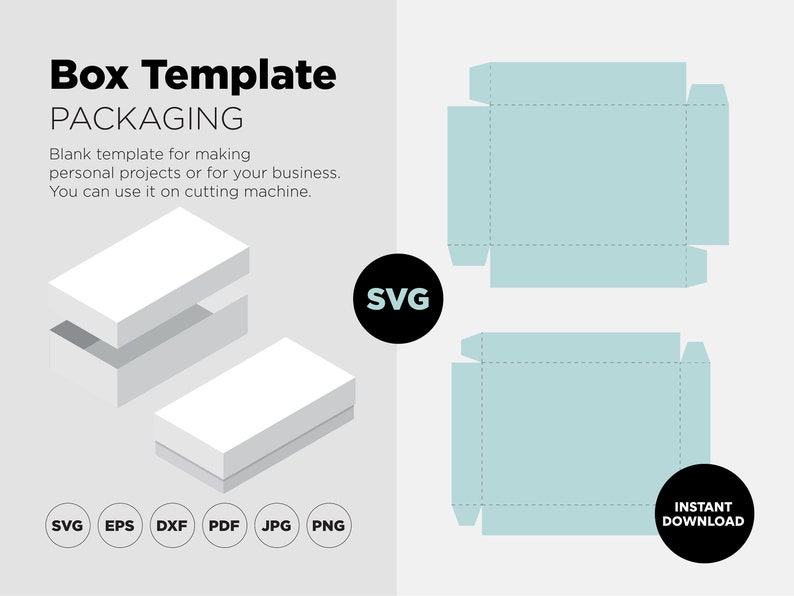 Rectangle Box With Lid SVG Template: Playcard Box Cut Files (PDF, PNG ...