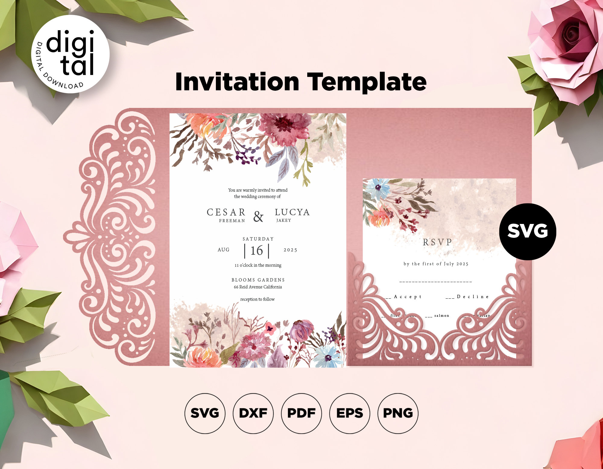 Tri-fold 5x7'' Invitation Template - SVG, Ai, Eps, Pdf, Weddind SVG ...