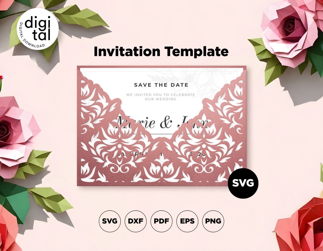 Wedding Invitation Svg, Card Template Laser Cut, SVG Invitation Cutting ...