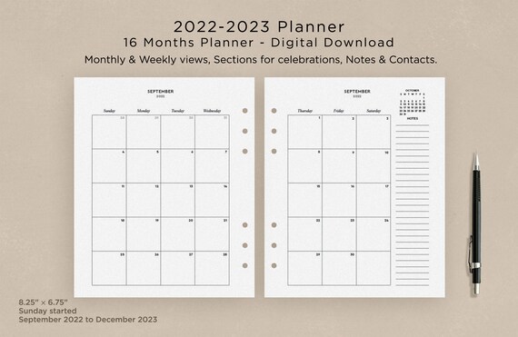 2022 2023 Yearly Monthly Daily Planner Weekly Planner - Etsy