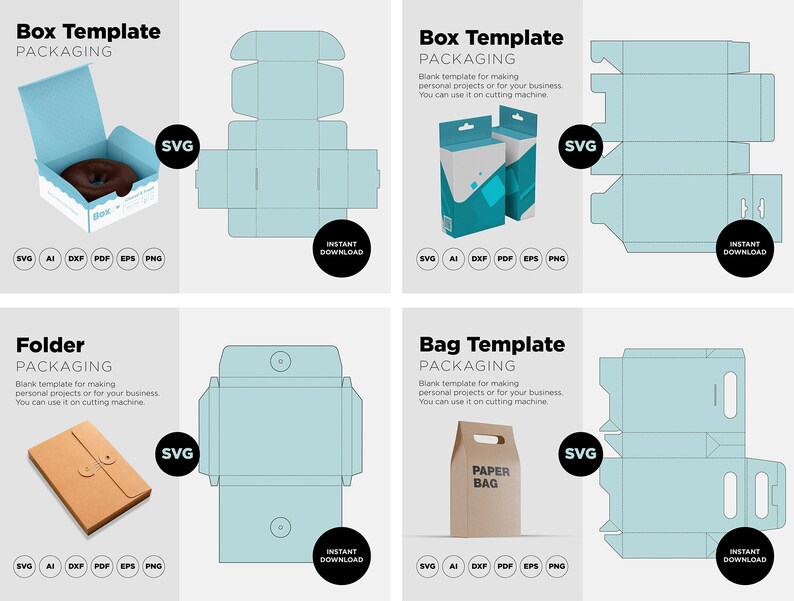 SVG Bundle, 14 Templates Cut Files Bundle, SVG Packaging, Gift Box ...
