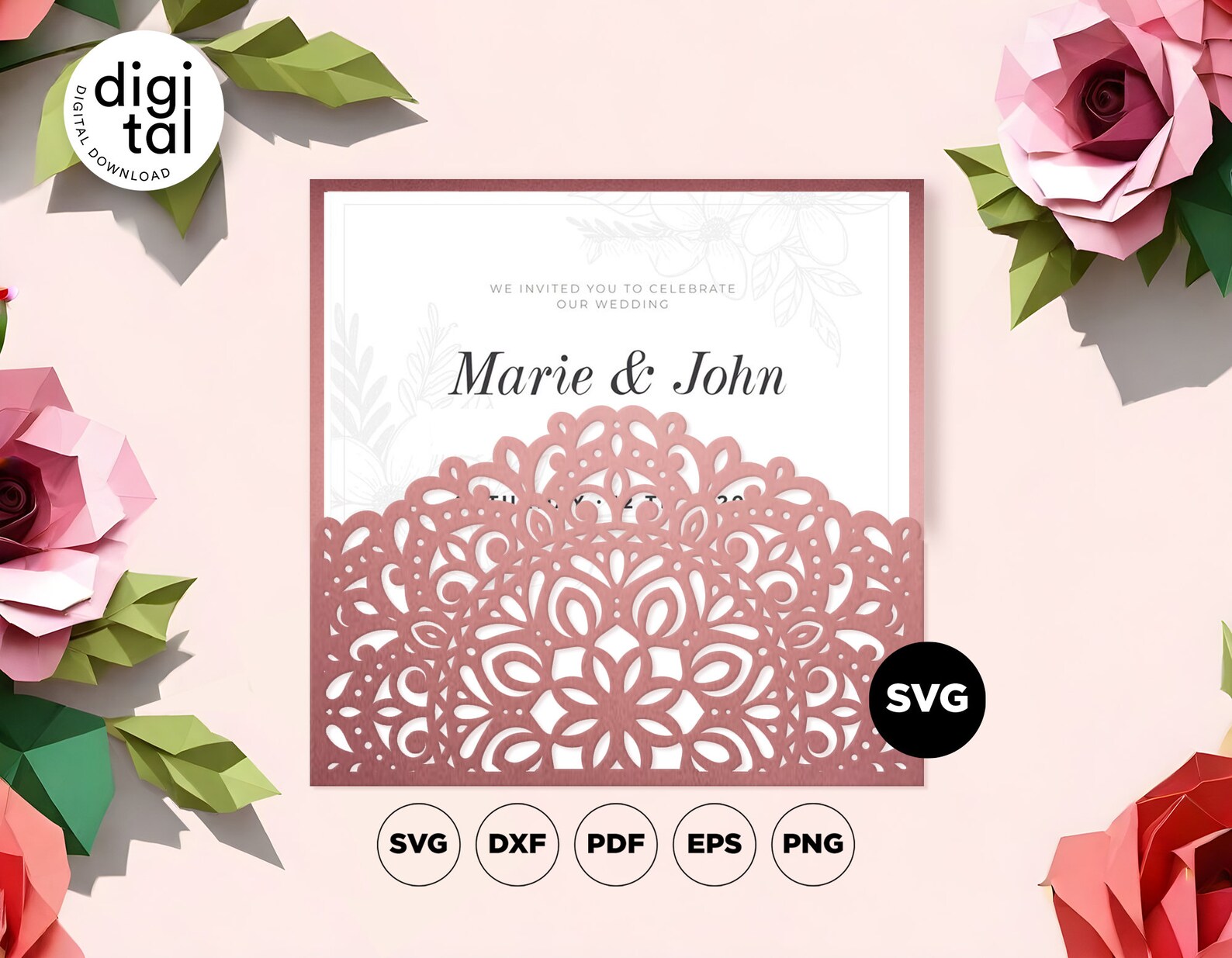 Ornamental Square Invitation Template, SVG, Laser Cut Template, Square ...