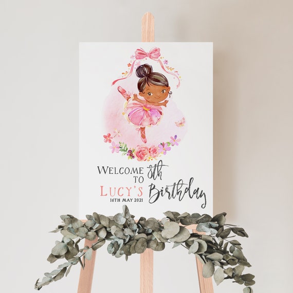 Ballet Welcome Sign, Ballerina Girl Dark Skin, Printable Instant ...
