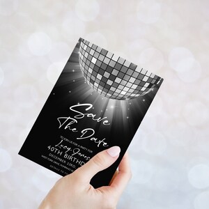 Editable Save the Date Silver Glitter Ball Invitation Template, Digital ...