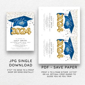 Graduation Party Details Card for Him , Blue and Gold Class of 2024 ...