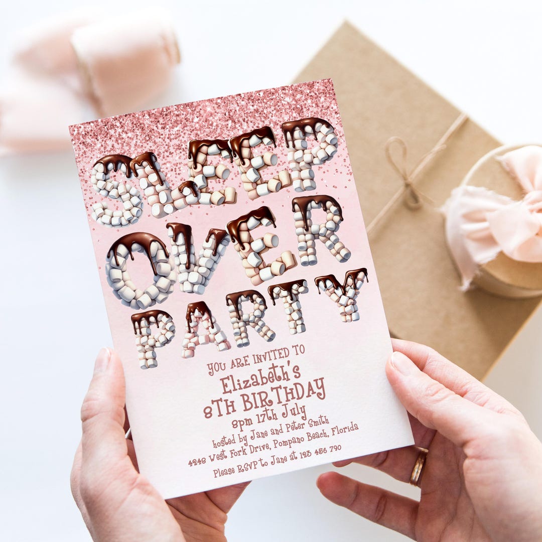 Editable Pink Sleepover Invitation - Marshmallow Birthday Party ...