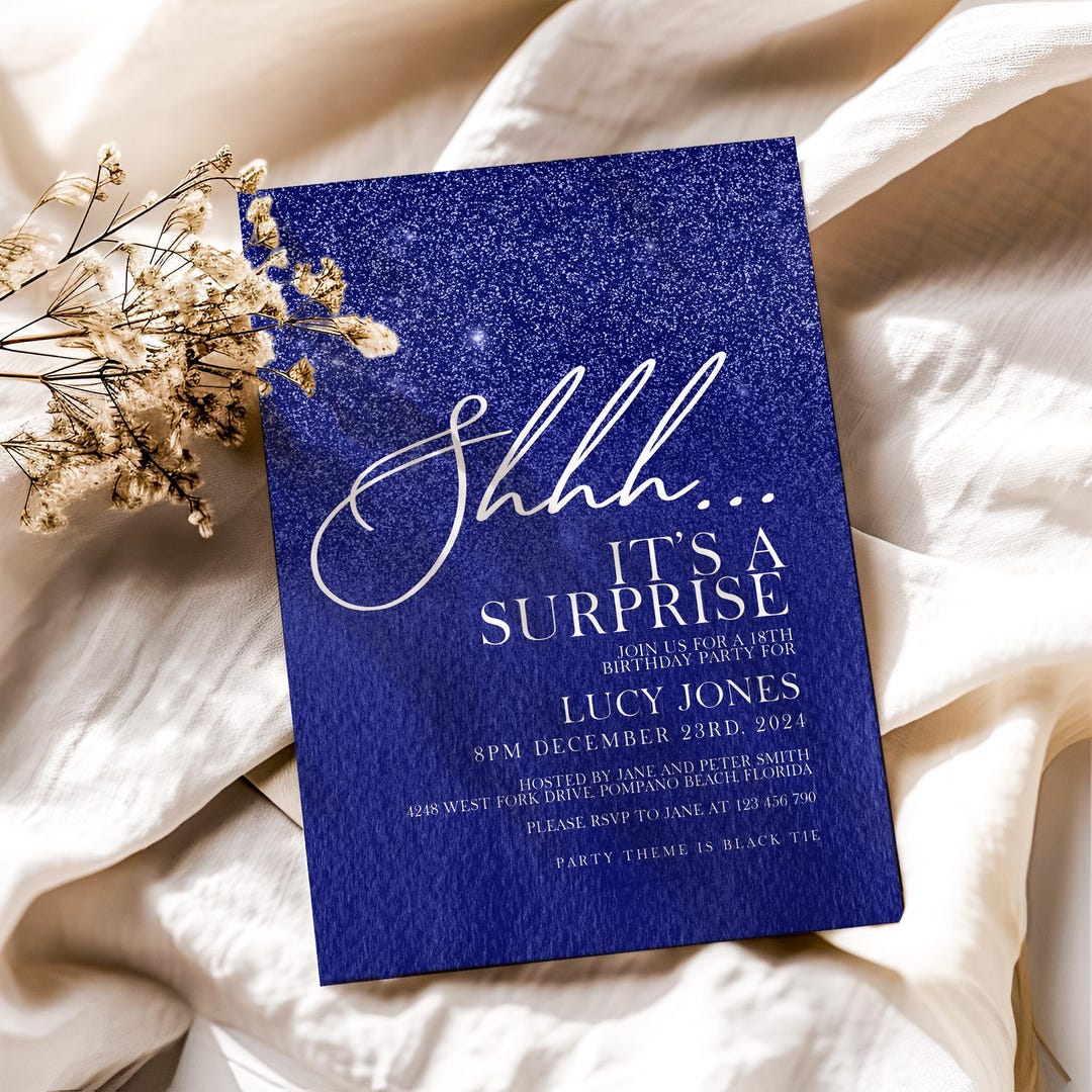 Shh It's a Surprise Invitation Editable Birthday Invite Printable Navy ...